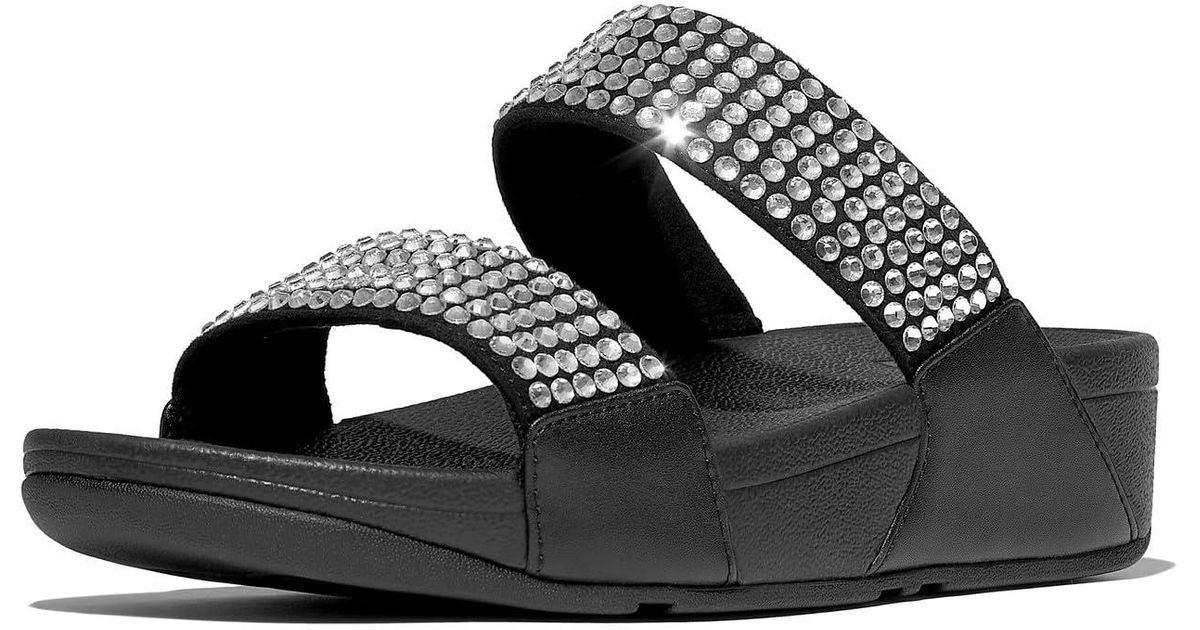 Fitflop Lulu Maxi-crystal Two-bar Slides Wedge Sandal in Black | Lyst UK