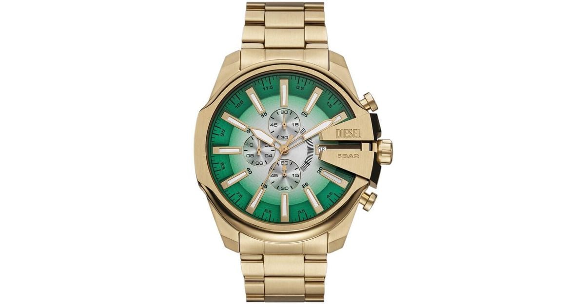 DIESEL Mega Chief Slim Chronograph Gold-tone Stainless Steel Watch in ...
