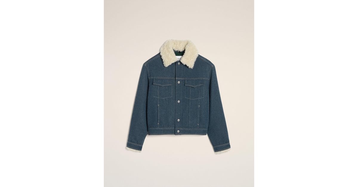 Ami Paris Wool Trucker Jacket With Sherling Collar in Blue for Men | Lyst