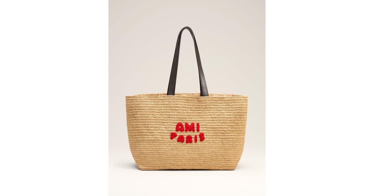 Ami Paris Natural Raffia Tote Bag | Lyst