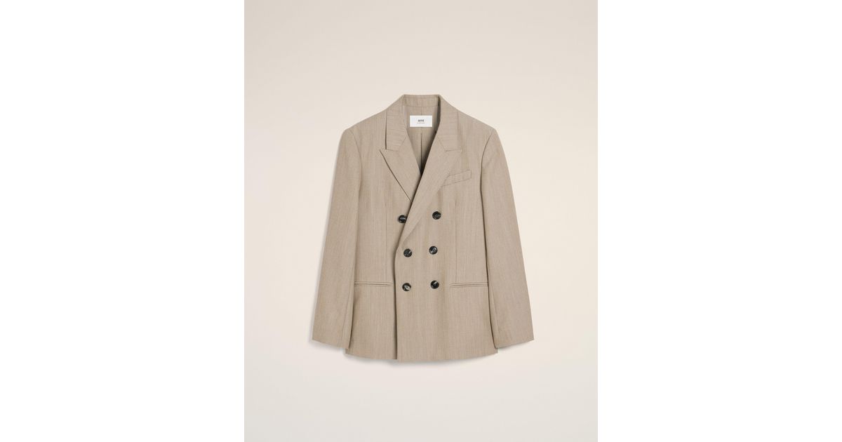 Ami Paris Wool Back Slit Double Breasted Jacket in Natural for Men | Lyst