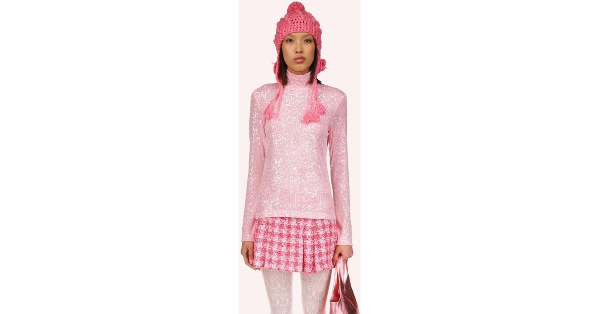 Anna Sui Sequin Mesh Turtleneck Baby Pink | Lyst