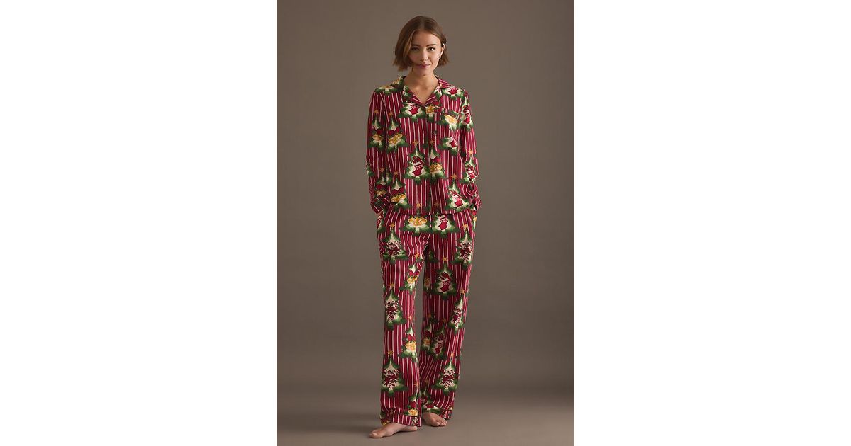 Chelsea Peers Christmas Tree Stripe Long Pyjama Set in Brown | Lyst UK