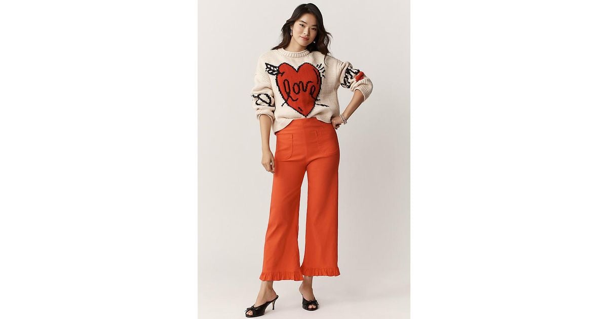 Maeve The Colette Magic Fabric Ruffle-Hem Crop Wide-Leg Trousers By in ...