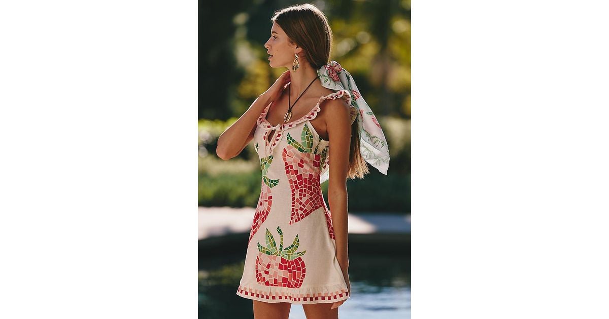 Celandine Strawberry Embroidered Open-Back Mini Dress in Green | Lyst UK