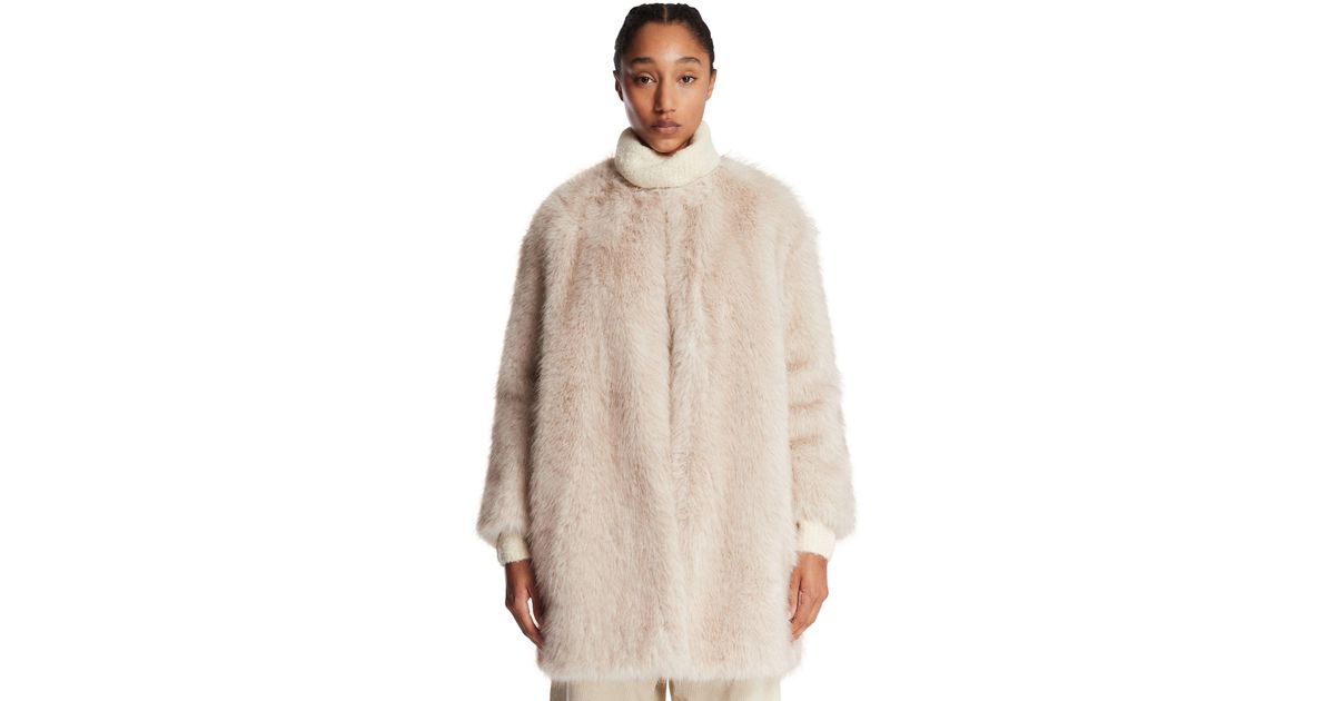 Max Mara Faux Fur Effect Coat in Natural | Lyst UK