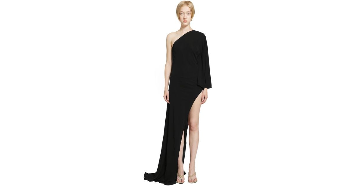 Gucci Asymmetric Viscose Jersey Long Dress in Black | Lyst UK