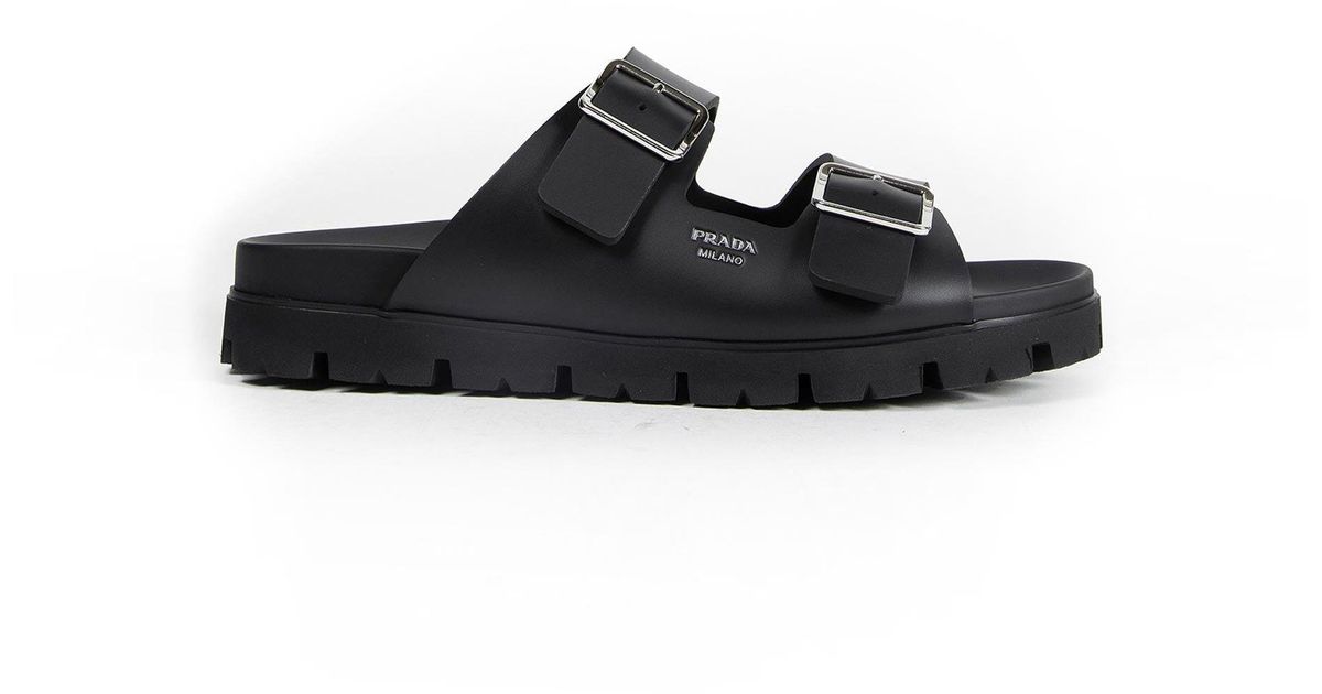 Prada Buckled Rubber Slides in Black for Men | Lyst UK