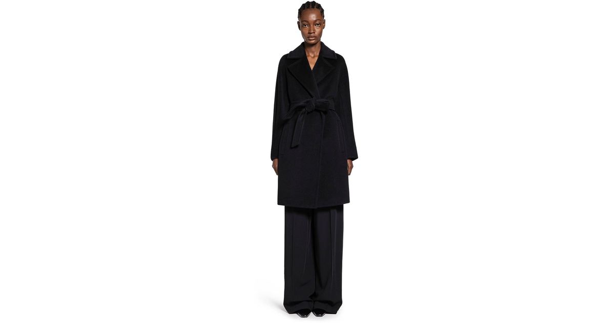 Max Mara Wool Beaver Cloth Robe Coat in Black | Lyst UK