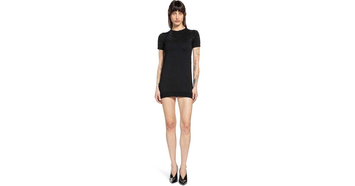 Gucci Fine Wool Mini Dress With Gg Crystals in Black | Lyst UK
