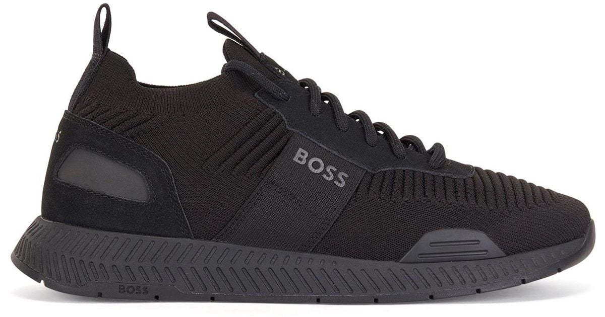 BOSS by HUGO BOSS Titanium Knit Runner Knsta Trainers in Black for Men ...