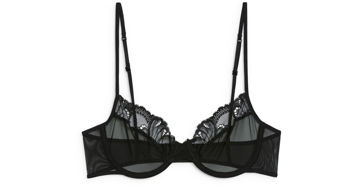 Arket Lace Detail Mesh Bra In Black Lyst Uk