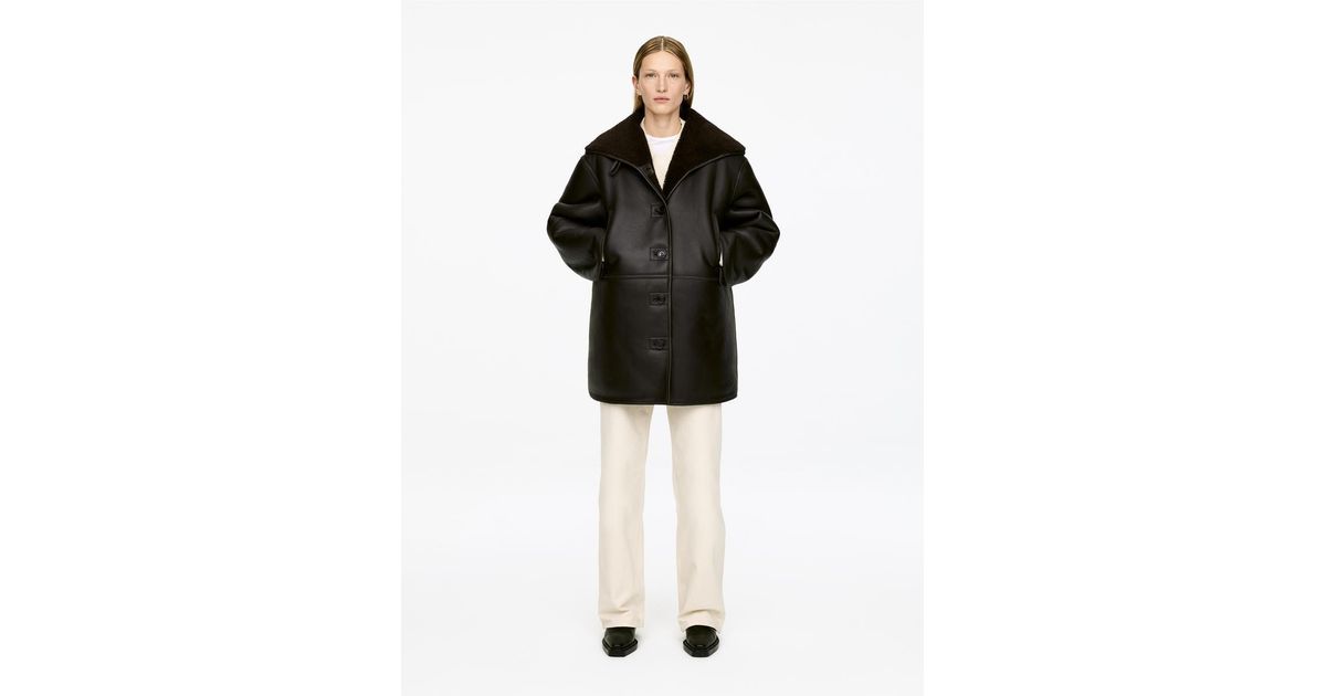 ARKET Shearling-Lined Leather Jacket in Black | Lyst UK