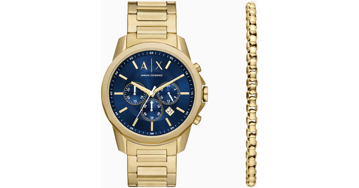 ARMANI EXCHANGE Tone Stainless Steel Chronograph Watch And Bracelet Set ...