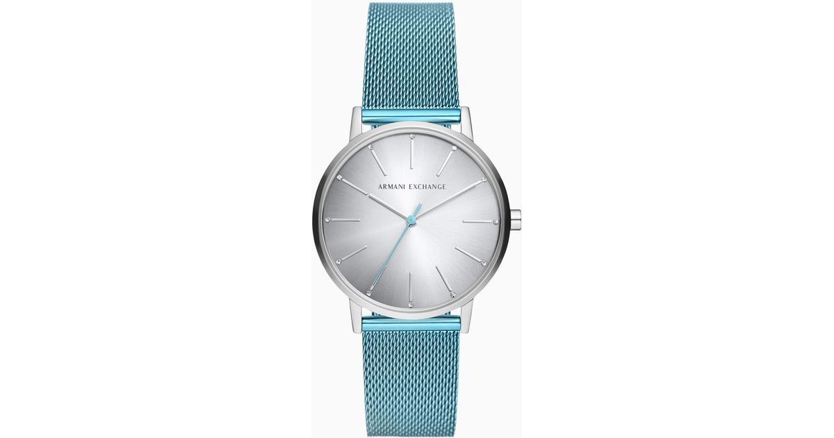 ARMANI EXCHANGE Three-Hand Stainless Steel Mesh Watch in Blue | Lyst
