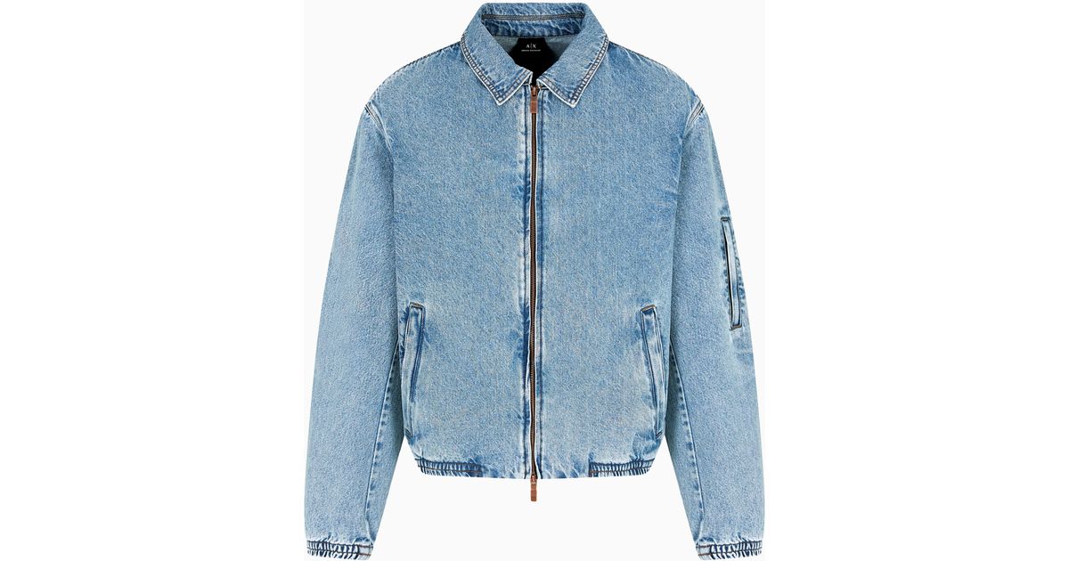 ARMANI EXCHANGE Denim Bomber Jacket in Blue for Men | Lyst