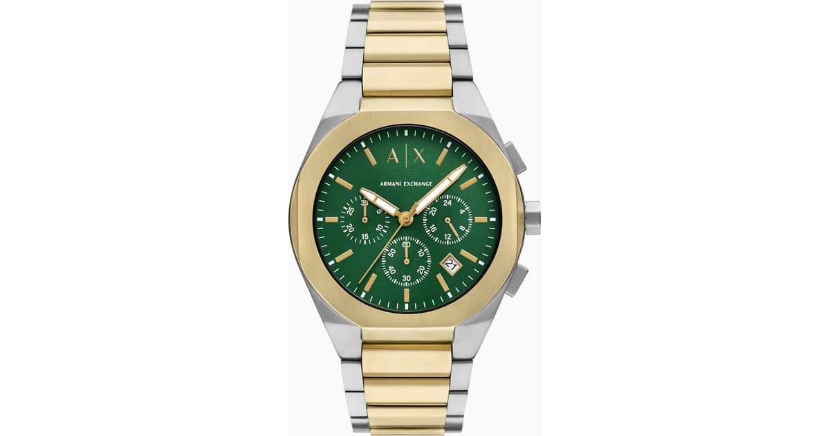 ARMANI EXCHANGE Three-Hand Date-Tone Stainless Steel Watch in Green for ...