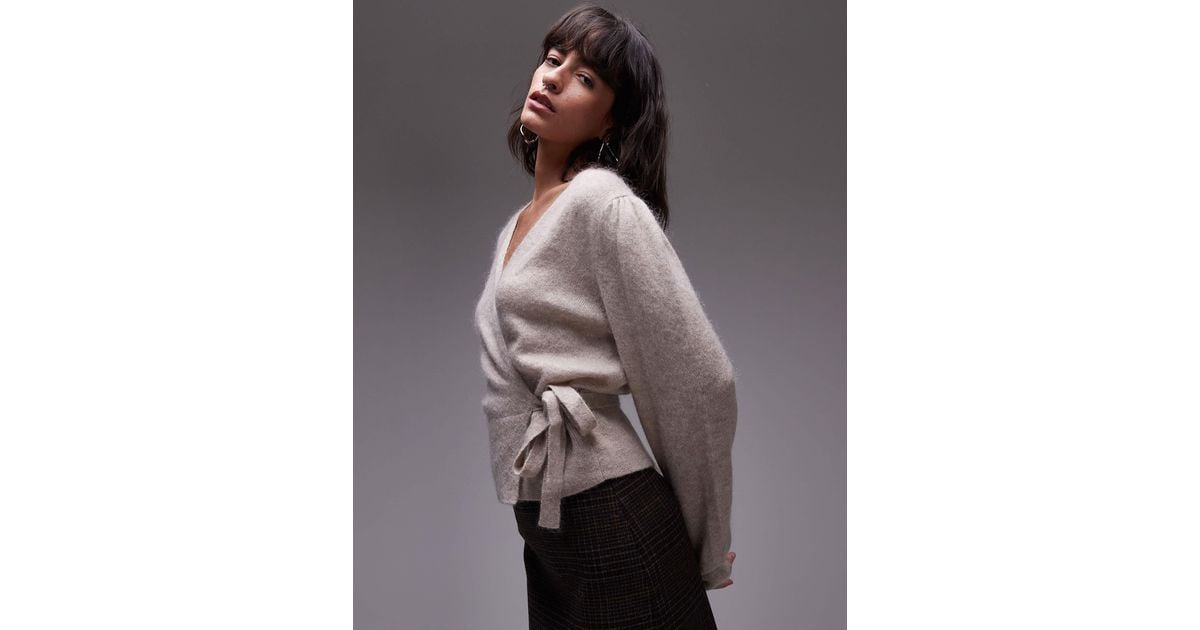 & Other Stories Mohair & Wool Blend Hairy Yarn Wrap Cardigan With Puff ...