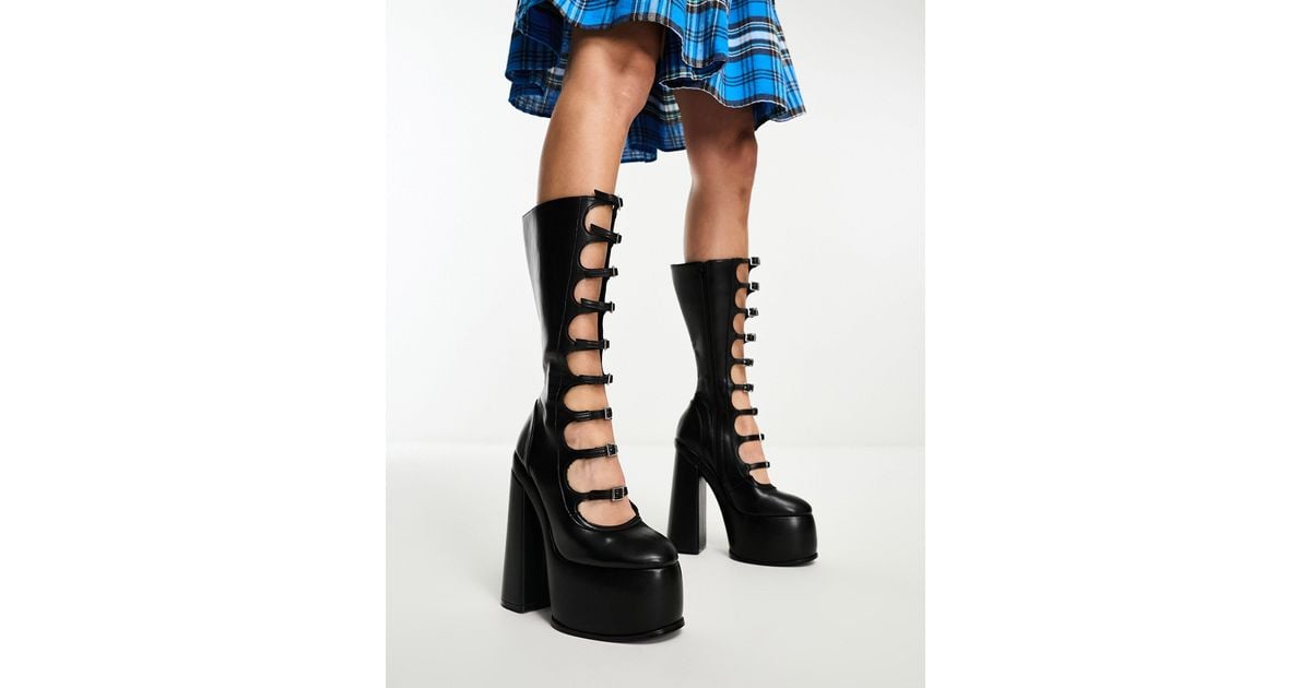 ASOS Cruise Multi Strap Knee High Boots in Black | Lyst