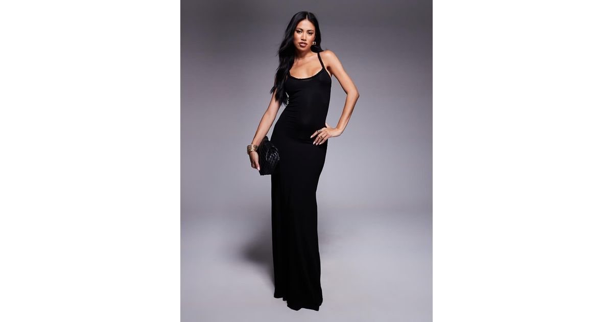 ASOS Scoop Neck Maxi Dress With Plait Strap Detail in Blue | Lyst UK