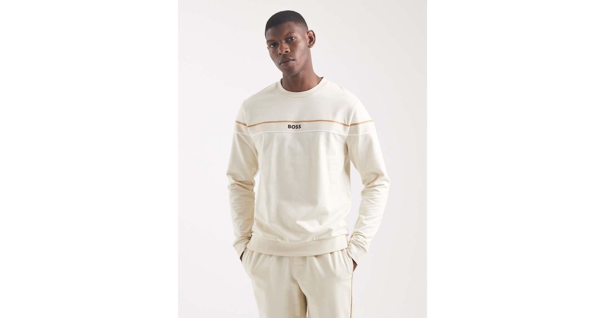 BOSS Iconic Chest Logo Lounge Sweatshirt in Natural for Men | Lyst UK