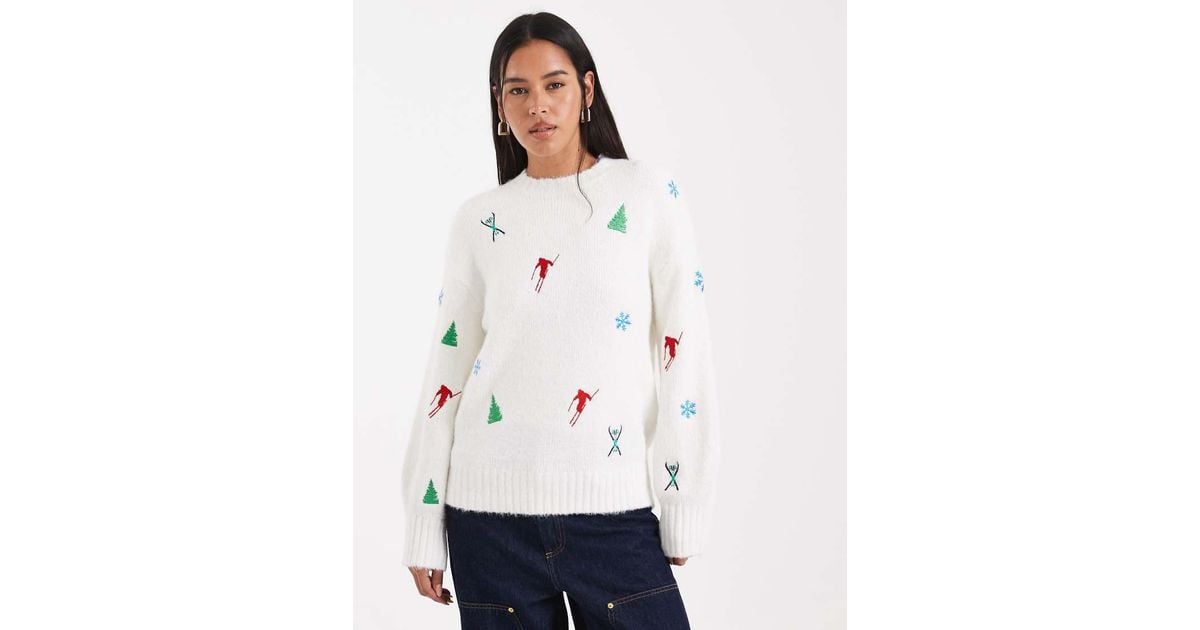 ASOS Ski Embroidered Jumper in White | Lyst UK