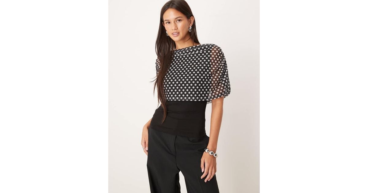 ASOS Polka Dot Mesh Cape Top in Black | Lyst UK