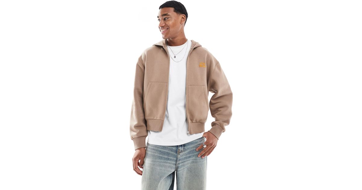 ASOS Boxy Oversized Zip Up Hoodie With Print in Natural for Men | Lyst
