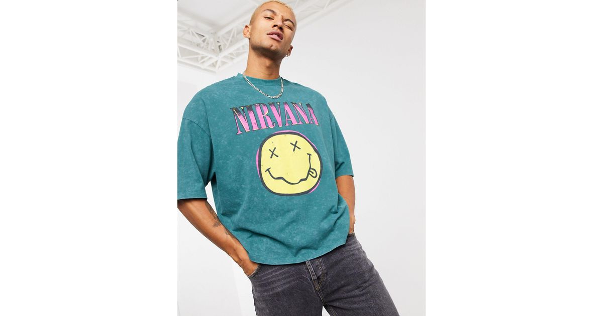 Asos Nirvana Oversized T Shirt With Front Print In Green For Men Lyst