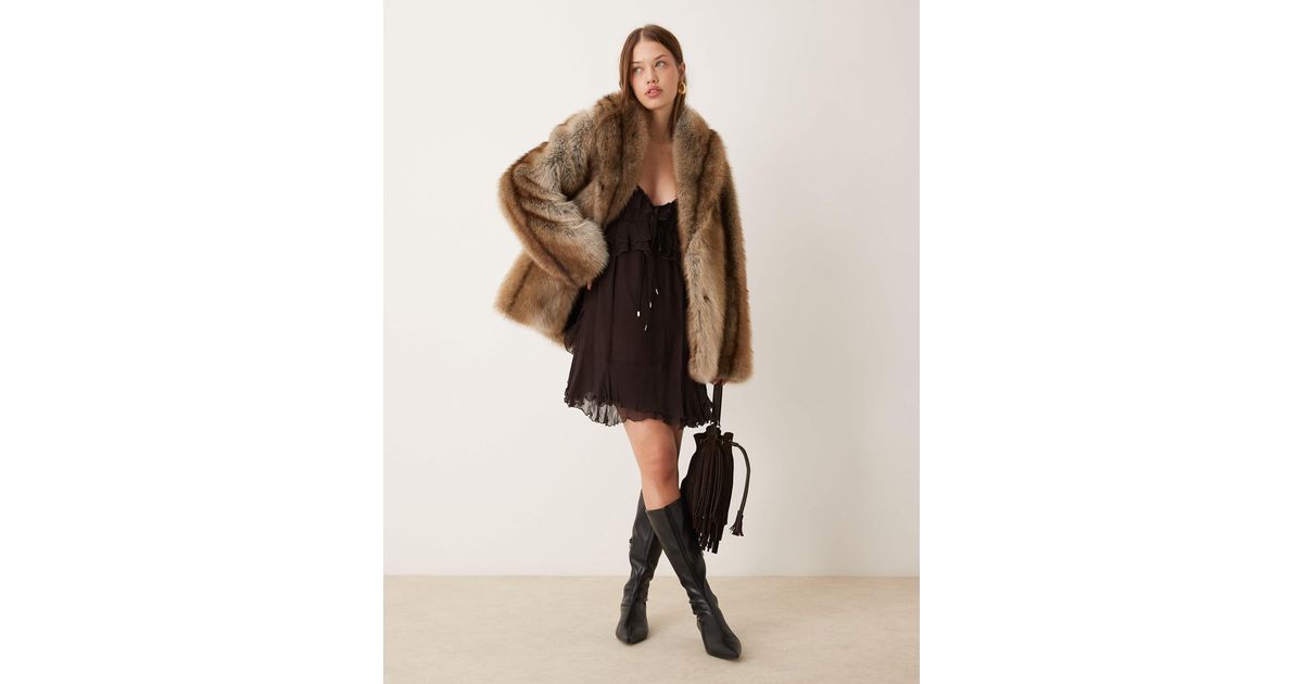 ASOS Tipped Vintage Faux Fur Coat in Natural | Lyst