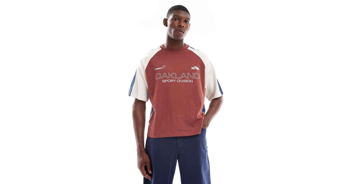 ASOS Boxy Oversized T-shirt With Cut And Sew Panelling And Sports Graphics in Red for Men | Lyst UK
