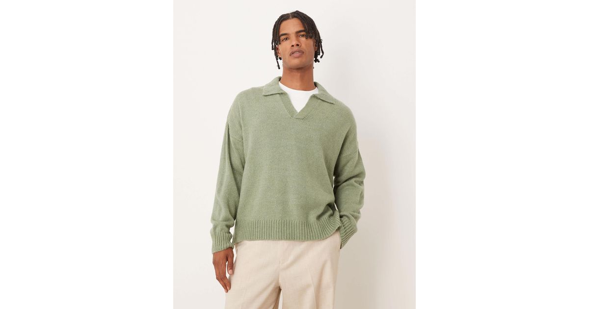 ASOS Super Oversized Boxy Fit Knitted Notch Neck Polo in Green for Men ...