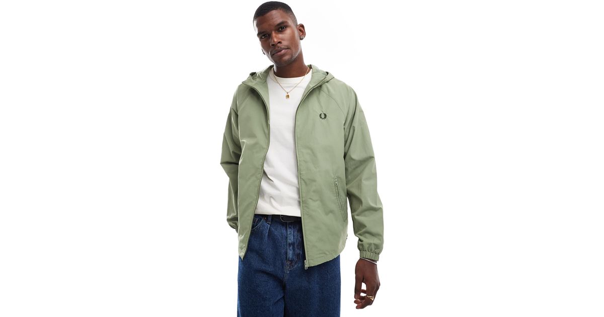 Fred Perry Taslan Hooded Shell Jacket in Green for Men | Lyst