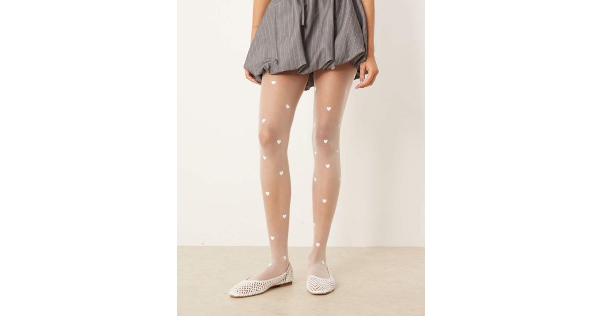 ASOS Heart Pattern Tights in Grey | Lyst UK