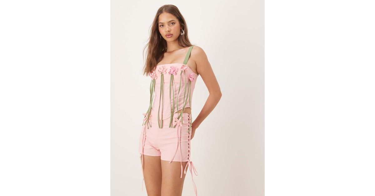 Tyler McGillivary Sylvia Ribbon Corset Top Co-ord in Pink | Lyst UK