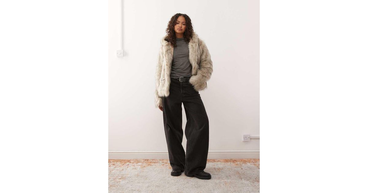 The Ragged Priest Faux Fur Coat With Hood in Natural | Lyst UK
