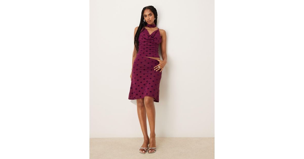 ASOS Spot Flocked Mesh Awkward Length Skirt Co Ord in Pink | Lyst