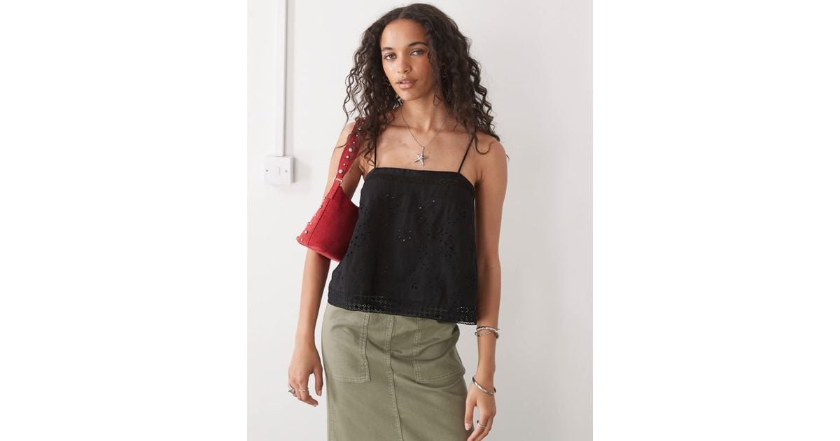 Collusion Open Back Crochet Patch Work Cami Top in Black | Lyst