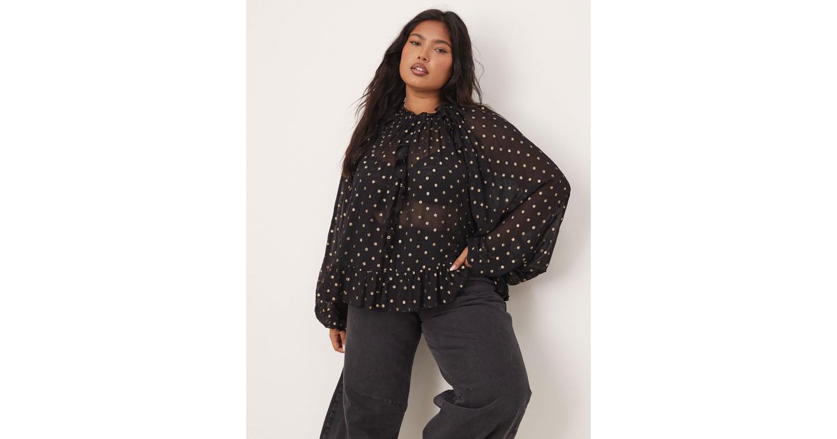 ASOS Asos Design Curve Metallic Spot Burnout Smock Top in Black | Lyst