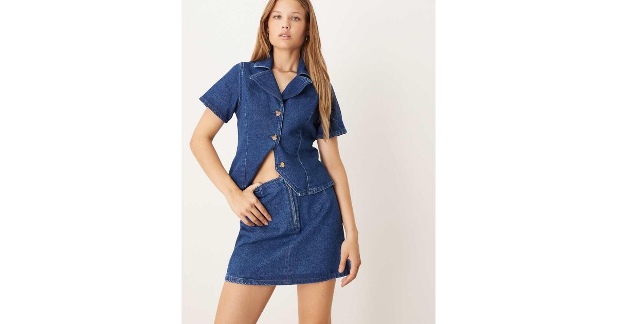 ASOS Denim Mini Skirt Co-ord in Blue | Lyst UK