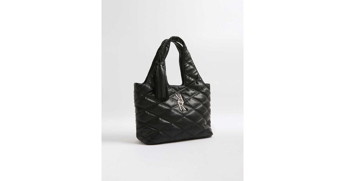 River Island Oversized Quilted Rr Tassel Slouch Bag in Black | Lyst UK