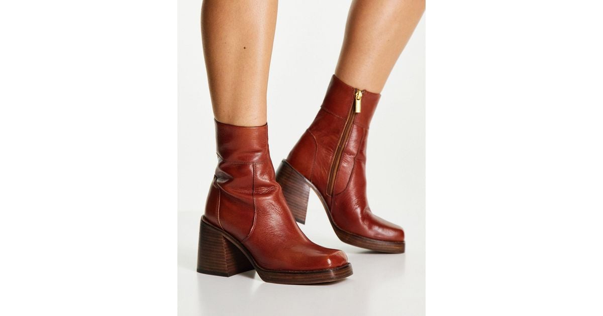 ASOS Region Leather Mid-heel Boots in Brown | Lyst