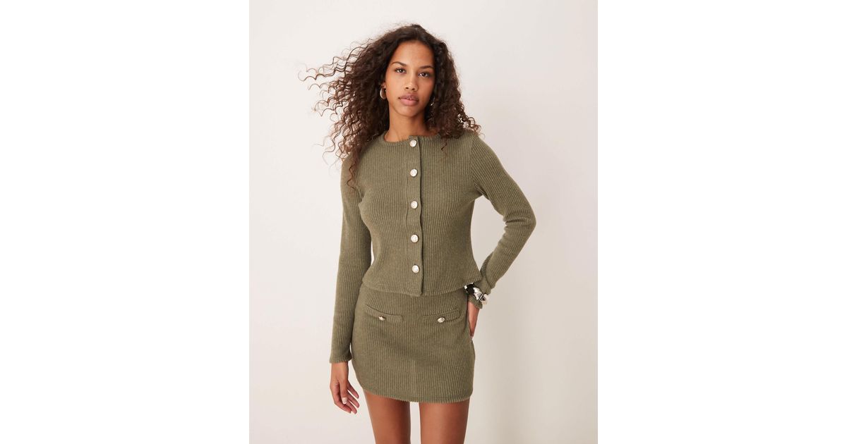ASOS Brushed Rib Long Sleeve Cardigan With Gold Buttons in Green | Lyst