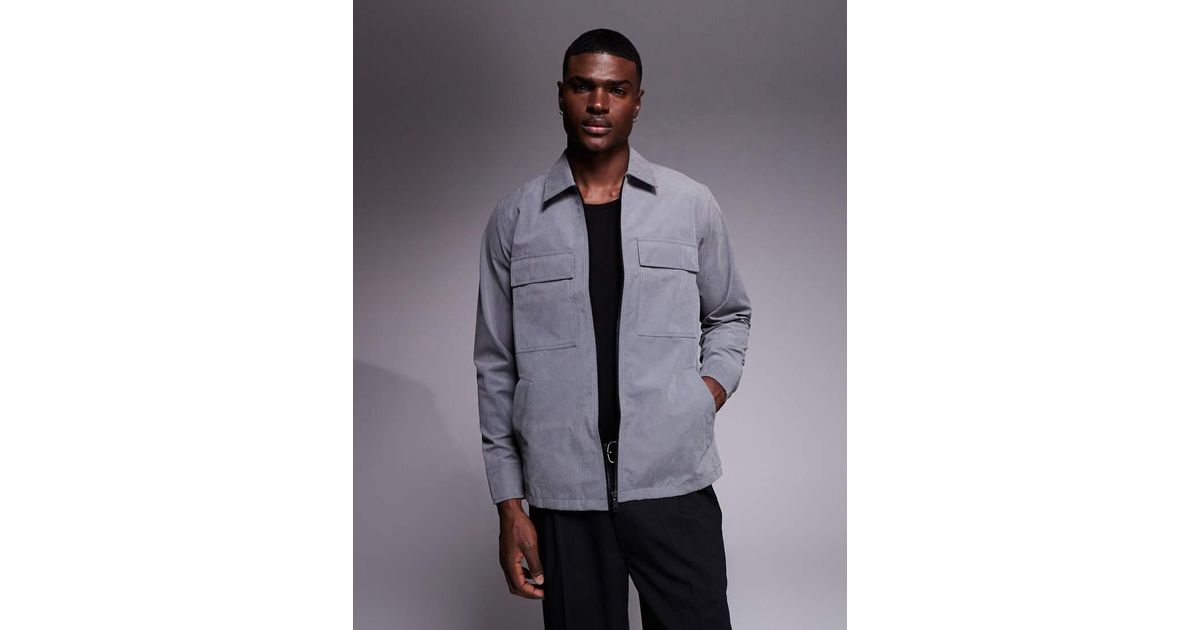 BOSS Lozzy Zip Thru Utility Overshirt in Grey for Men | Lyst UK