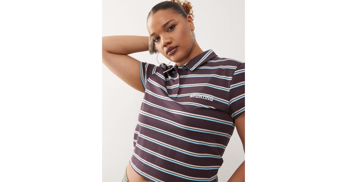 Collusion Plus Shrunken Stripe Polo in Brown | Lyst