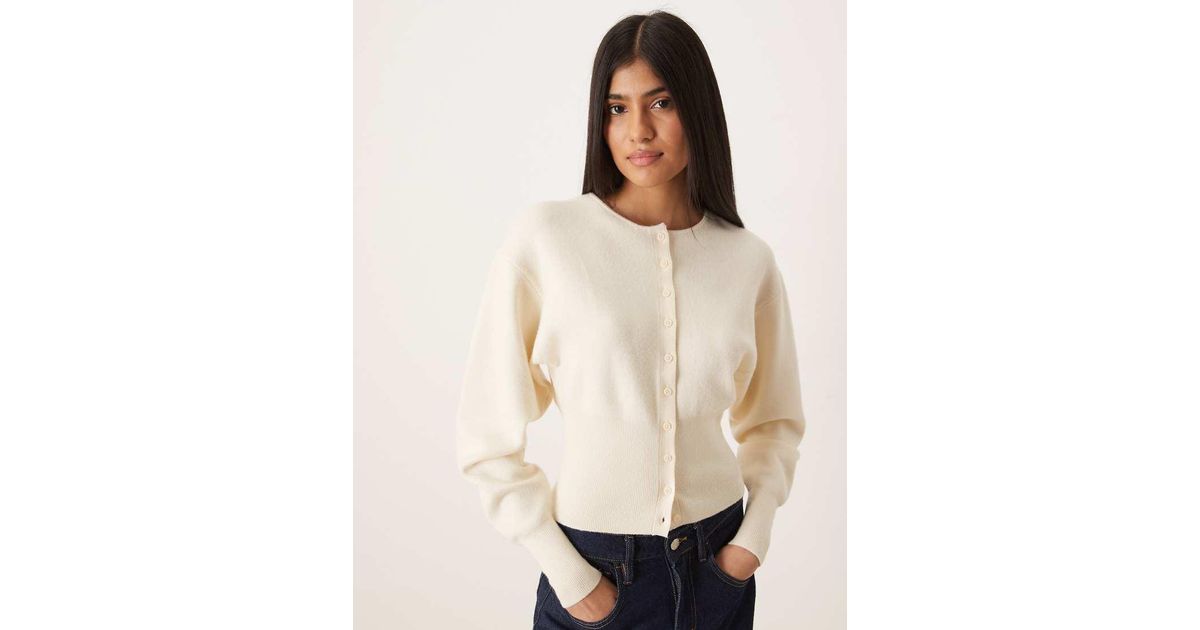 Gina Tricot Sculpt Shaped Knit Button Up Cardigan in Natural | Lyst UK