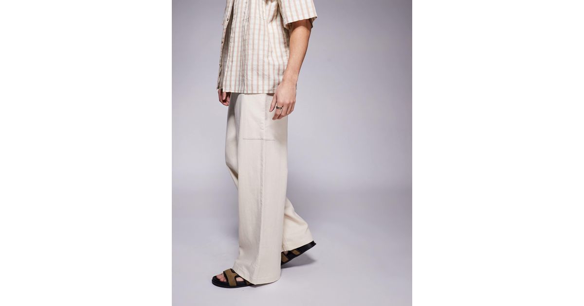 ASOS Oversized baggy Linen Look Trouser in Gray for Men | Lyst