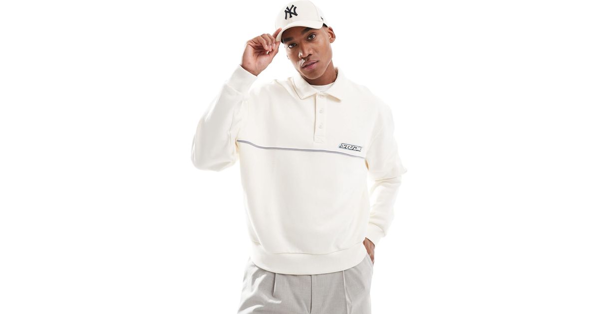 ASOS Oversized Boxy Polo With Piping And Chest Print in White for Men ...