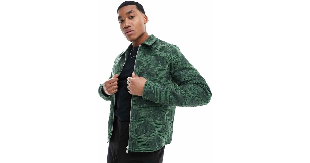 ASOS Floral Embroidered Harrington Jacket in Green for Men | Lyst