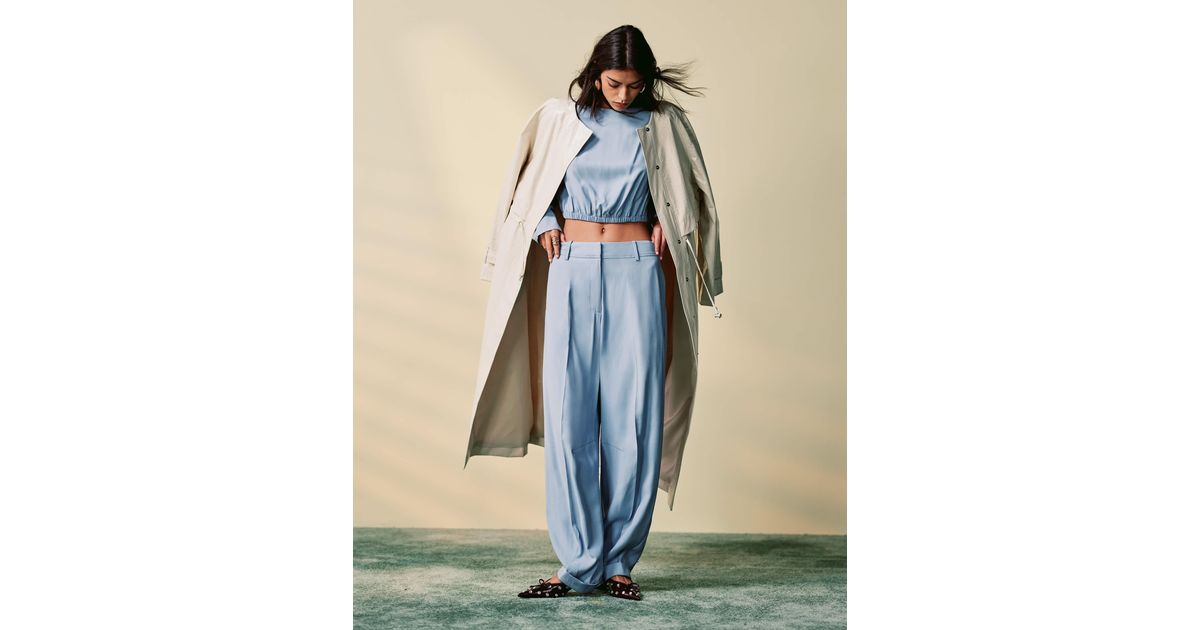 ASOS Tailored Barrel Leg Trousers With Turn Up Co-ord in Blue | Lyst